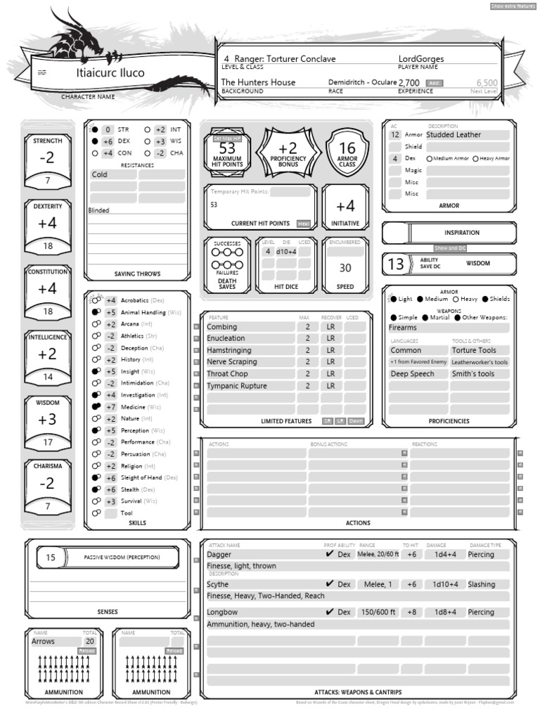 D&D Ranger Character Sheet | PDF