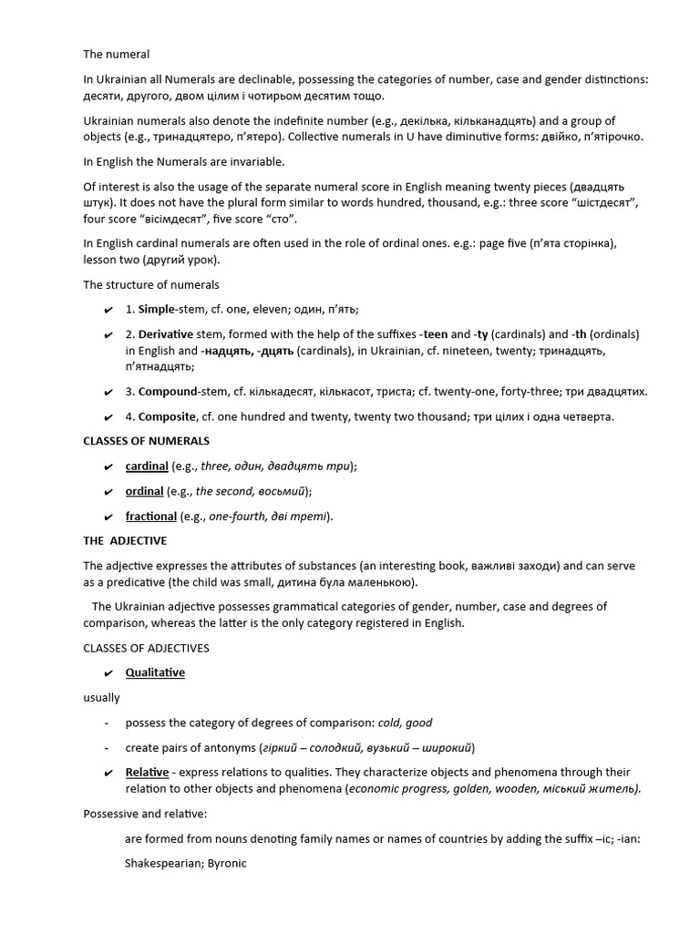 The Numeral Pdf Adjective Adverb