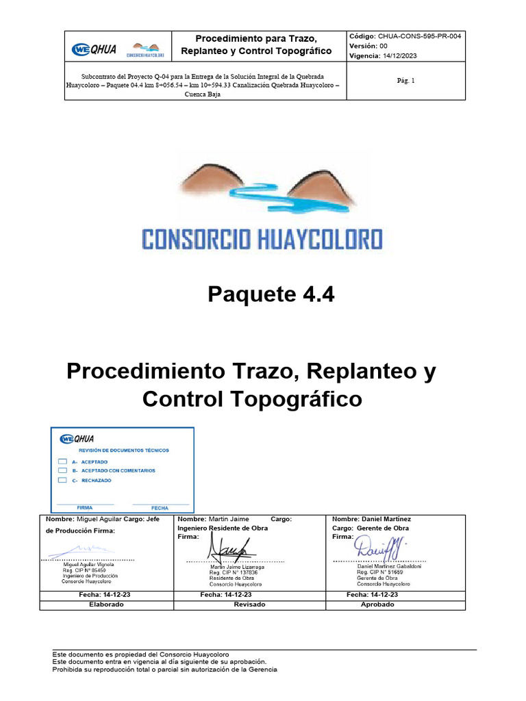 CHUA-CONS-595-PR-004 Trazo, Replanteo y Control Topografico | PDF ...