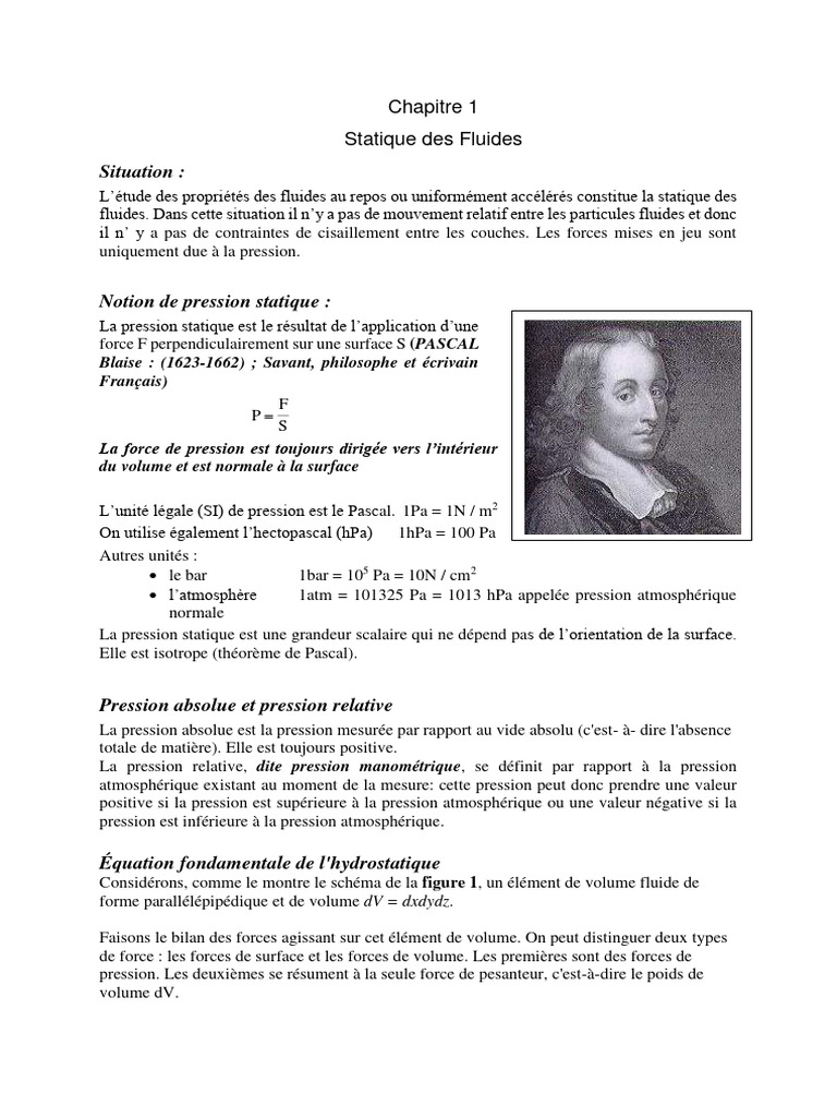Chapitre 1 Statique Des Fluides Et Serie Dexcercices | PDF
