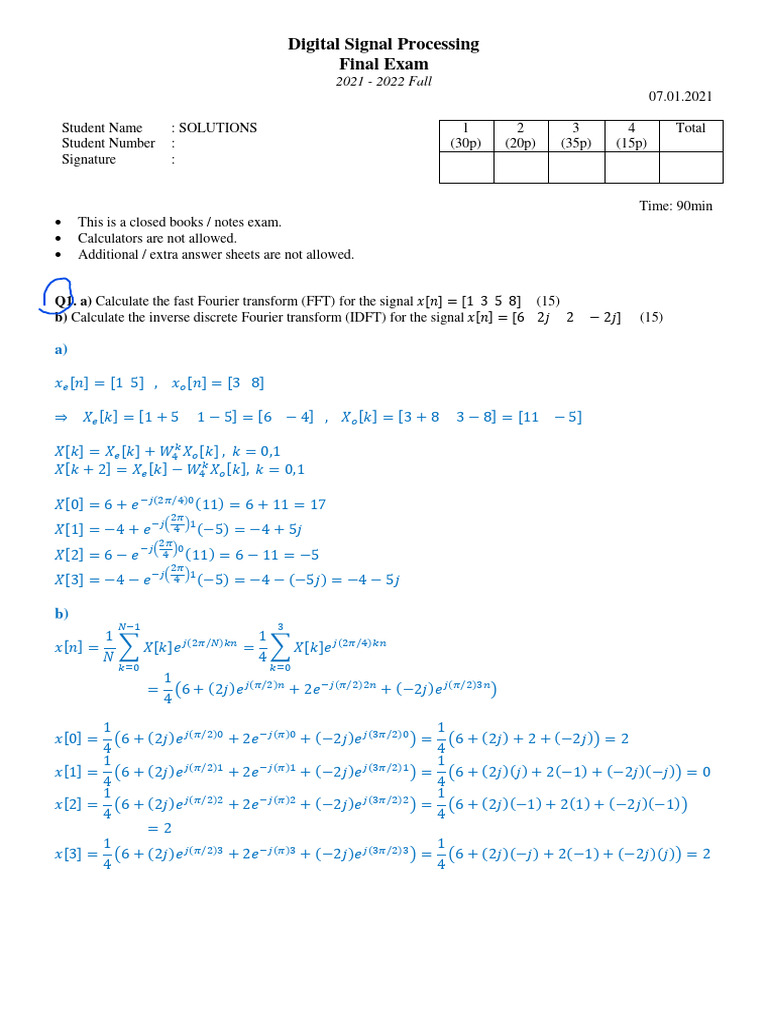 DSP Final Exam Solutions 2021-2022 | PDF