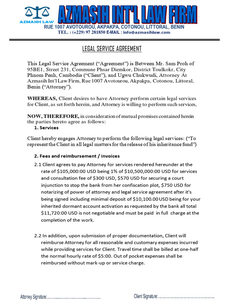 Legal Agreement | PDF | Lawyer | Fee