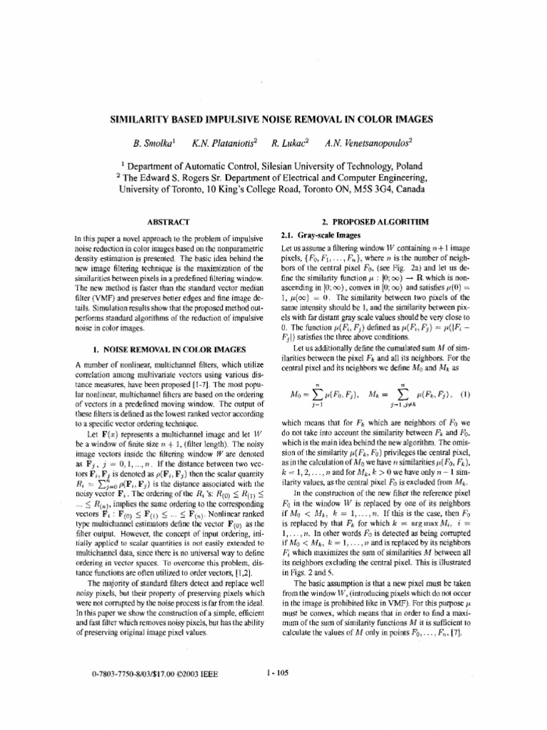 Similafuty Based Impulsive Noise Removal Color Images: Sinoiku' K.N | Download Free PDF ...