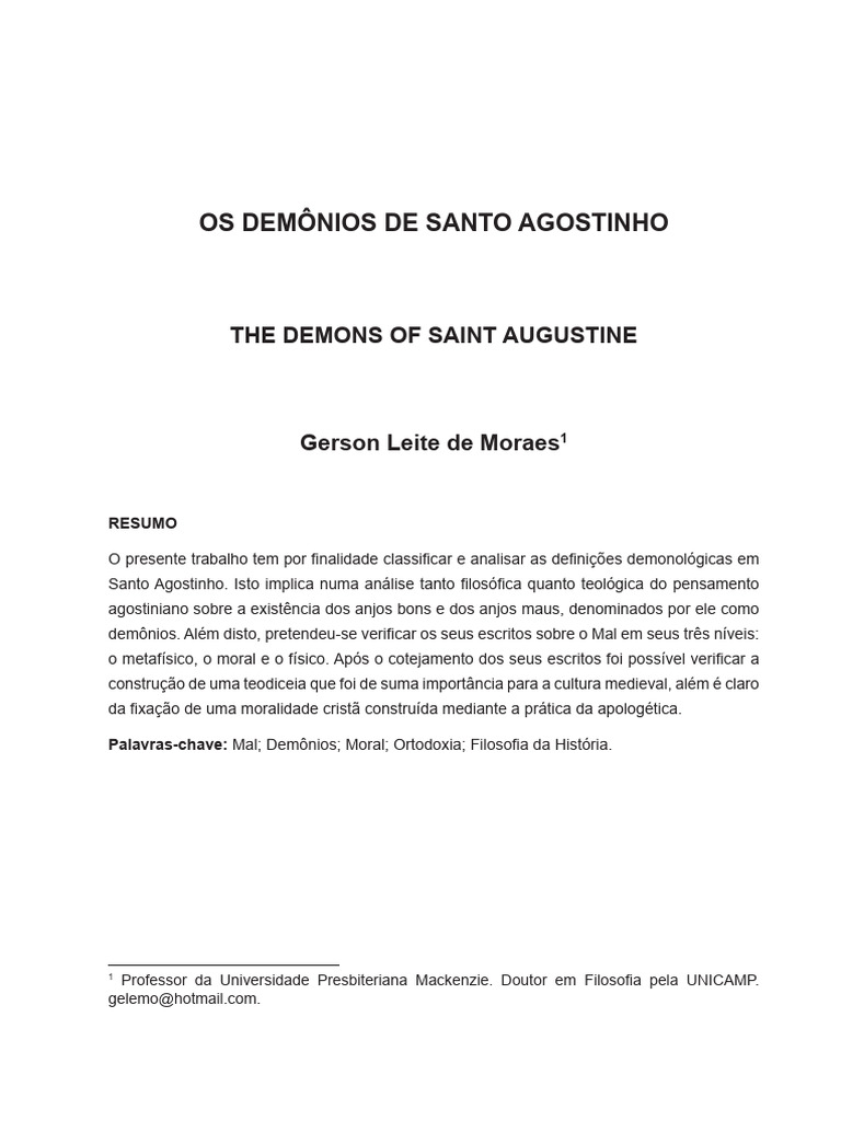 Os Demonios de Santo agOstinhO The Demon | PDF | Agostinho de Hipona | Anjo