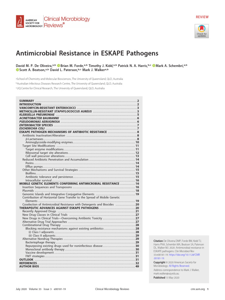 Antimicrobial Resistance In Eskape Pathogens Pdf Methicillin