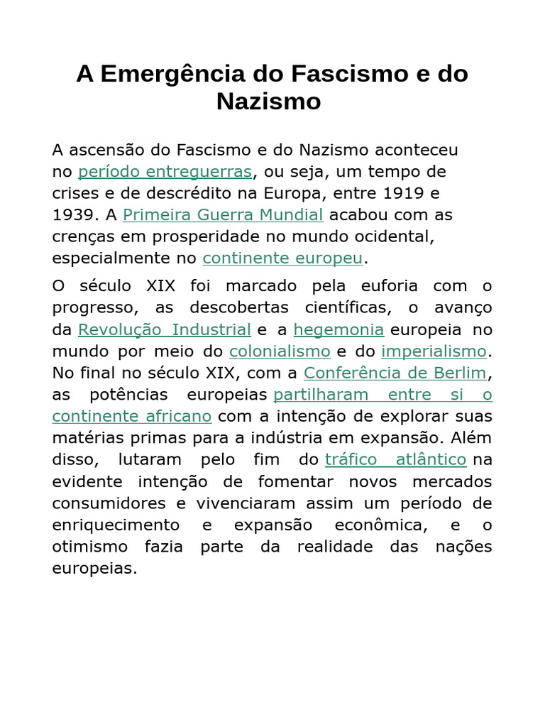 Ascensão do Nazismo e Fascismo na Europa | PDF | Nazismo | Alemanha nazista