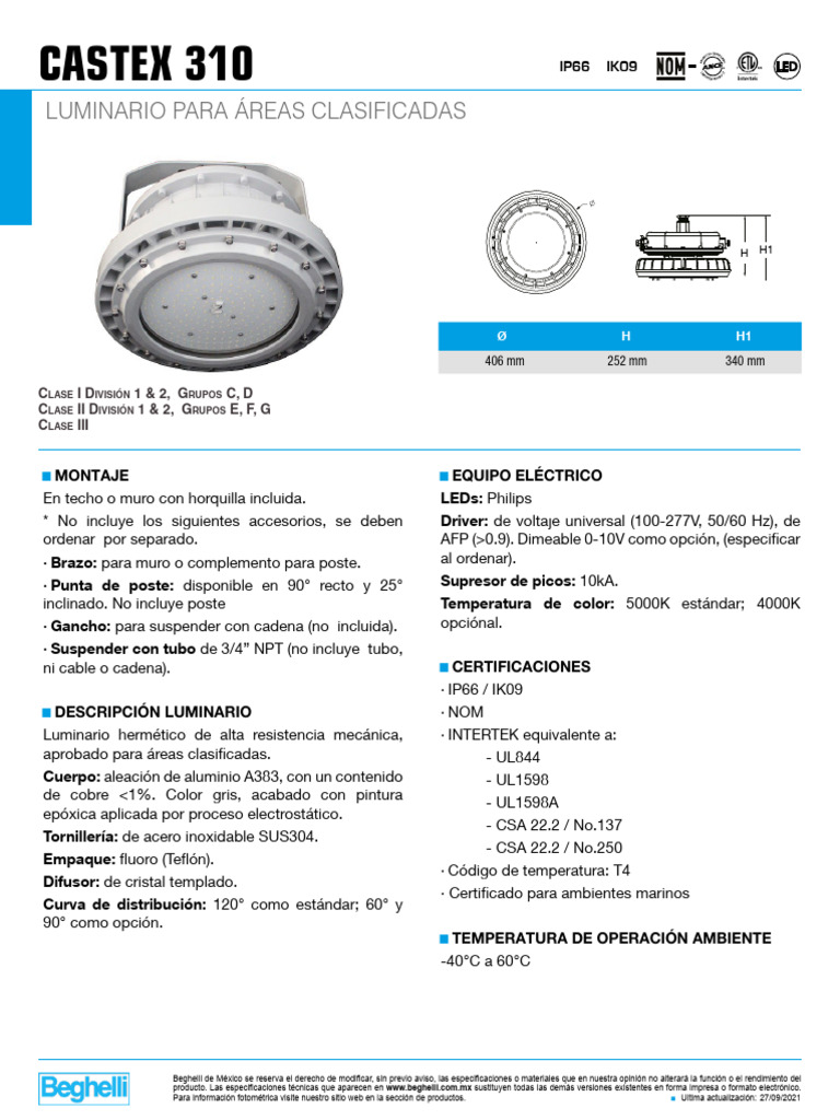 Luminario CASTEX 310 para Áreas Clasificadas | PDF | Electricidad ...