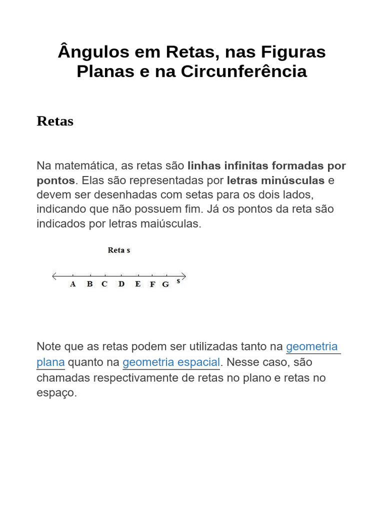 Ângulos em Retas, Nas Figuras Planas e Na Circunferência | PDF ...