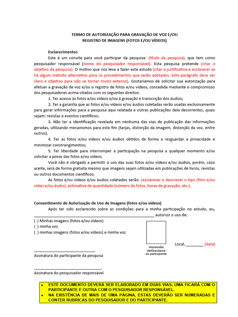 MODELO 5 Termo de Autorização Para Gravação de Voz e Ou Registro de ... MODELO 5 Termo de Autorização Para Gravação de Voz e Ou Registro de ...