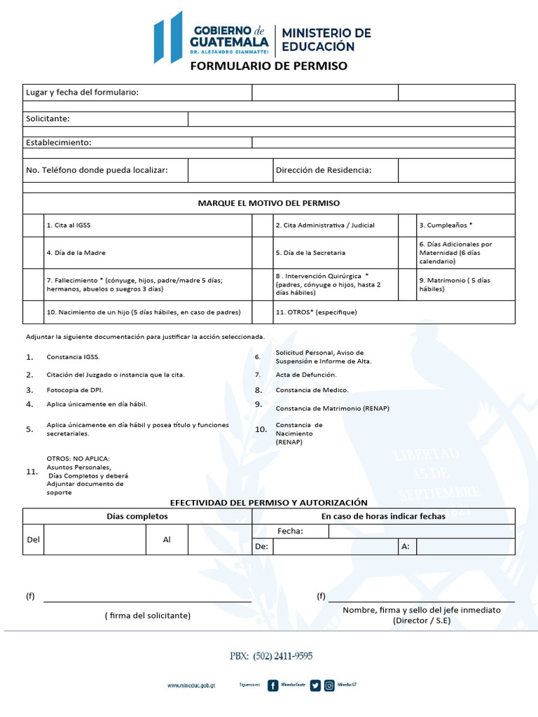 Formato de Permiso Vacio Del MINEDUC Guatemala | PDF