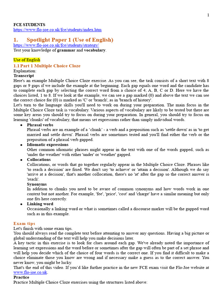 Notes FCE PRACTICE AND TESTS | PDF | Verb | Noun