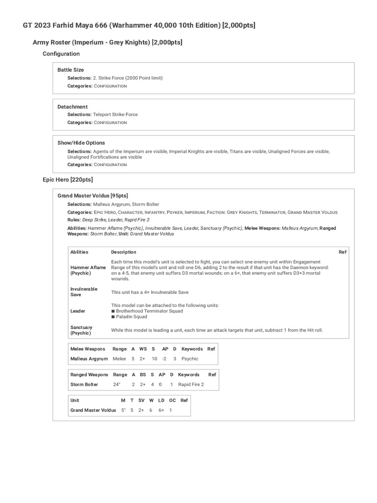Lista GT Farhid Maya - Grey Knights | PDF | Military | Military Science