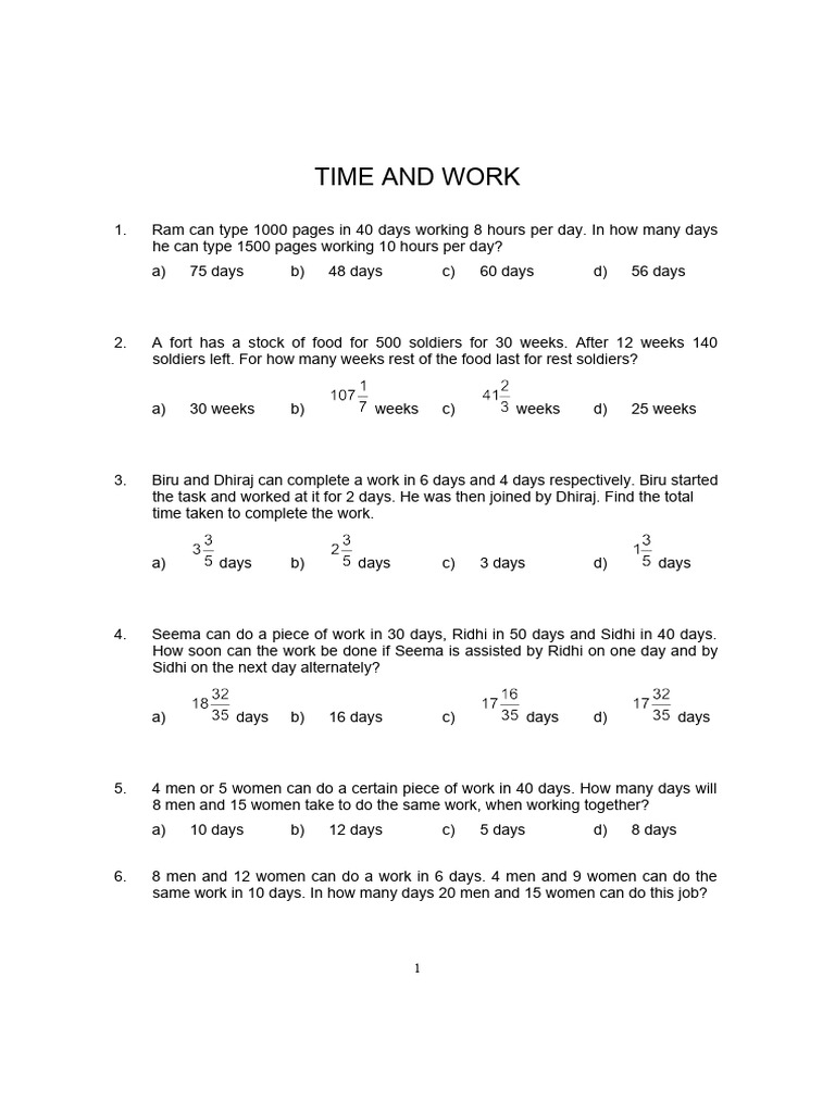 Time and Work-Stdnt | PDF | Teaching Methods & Materials