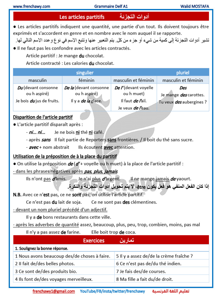 Articles Partitifs en Français FLE | PDF | Cuisine européenne | Nourritures
