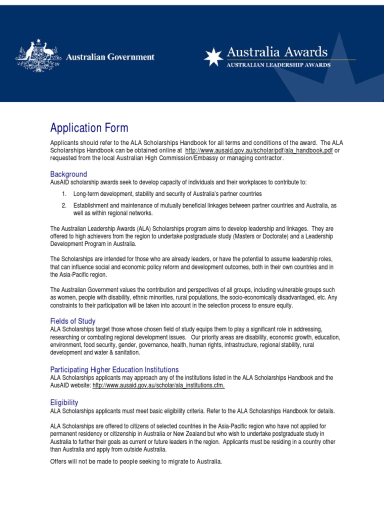 Ausaid Scholarship 2023 Application Form Pdf - Printable Forms Free Online