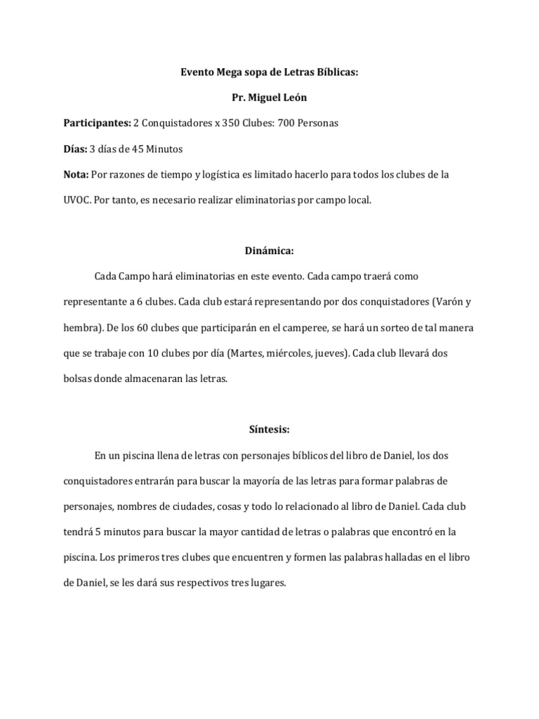 Propuesta Evento Mega Sopa de Letras Bíblicas | PDF