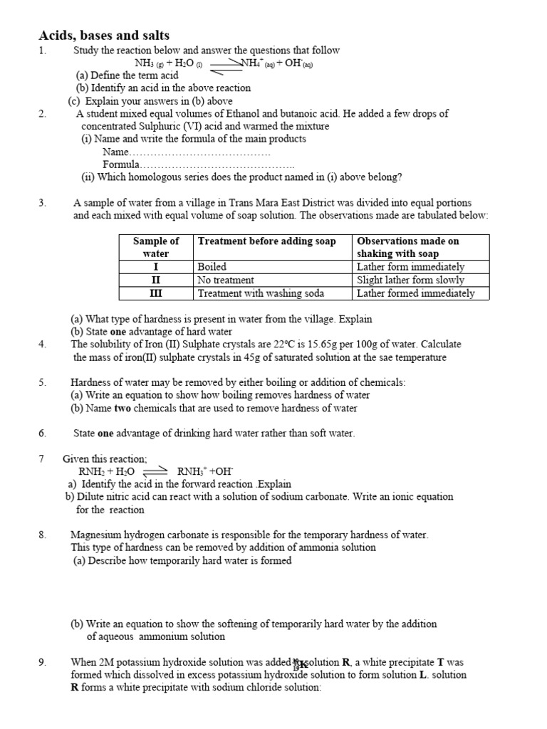 Acids, BAIS AND SALTS Q | PDF | Solubility | Salt (Chemistry)