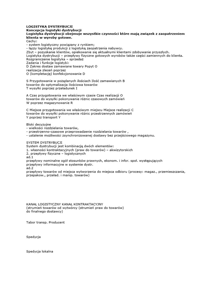 Logistyka Dystrybucji | PDF