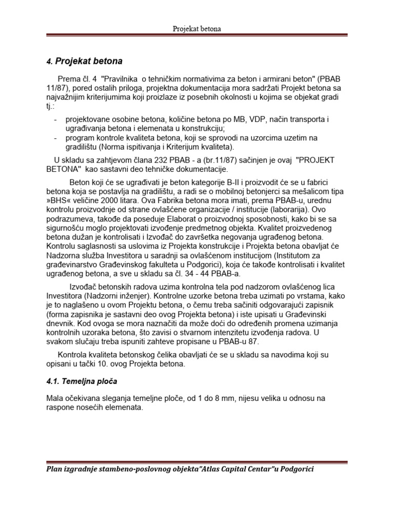 Š.4.Projekat Betona | PDF