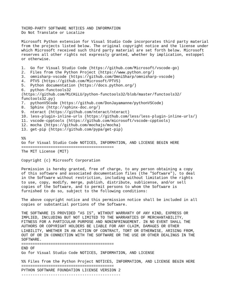 ThirdPartyNotices Repository | PDF | License | Copyright