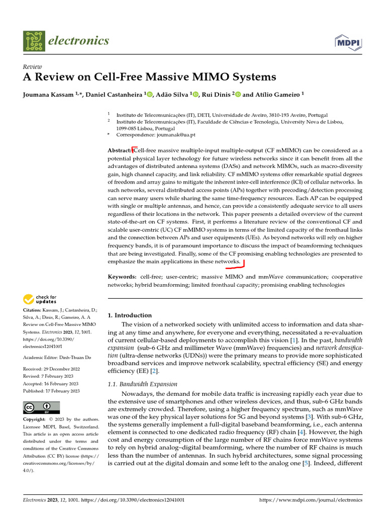 A Review On Cell-Free Massive MIMO Systems | PDF | Mimo | Electronics