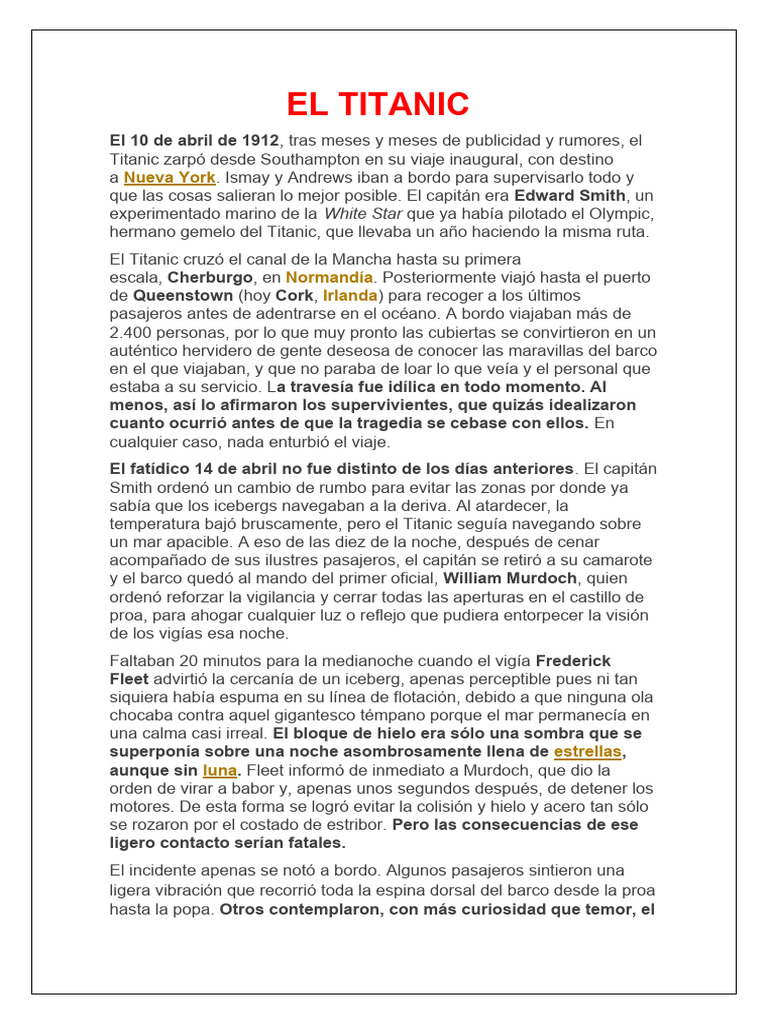 El Titanic | PDF | Embarcación | Buques