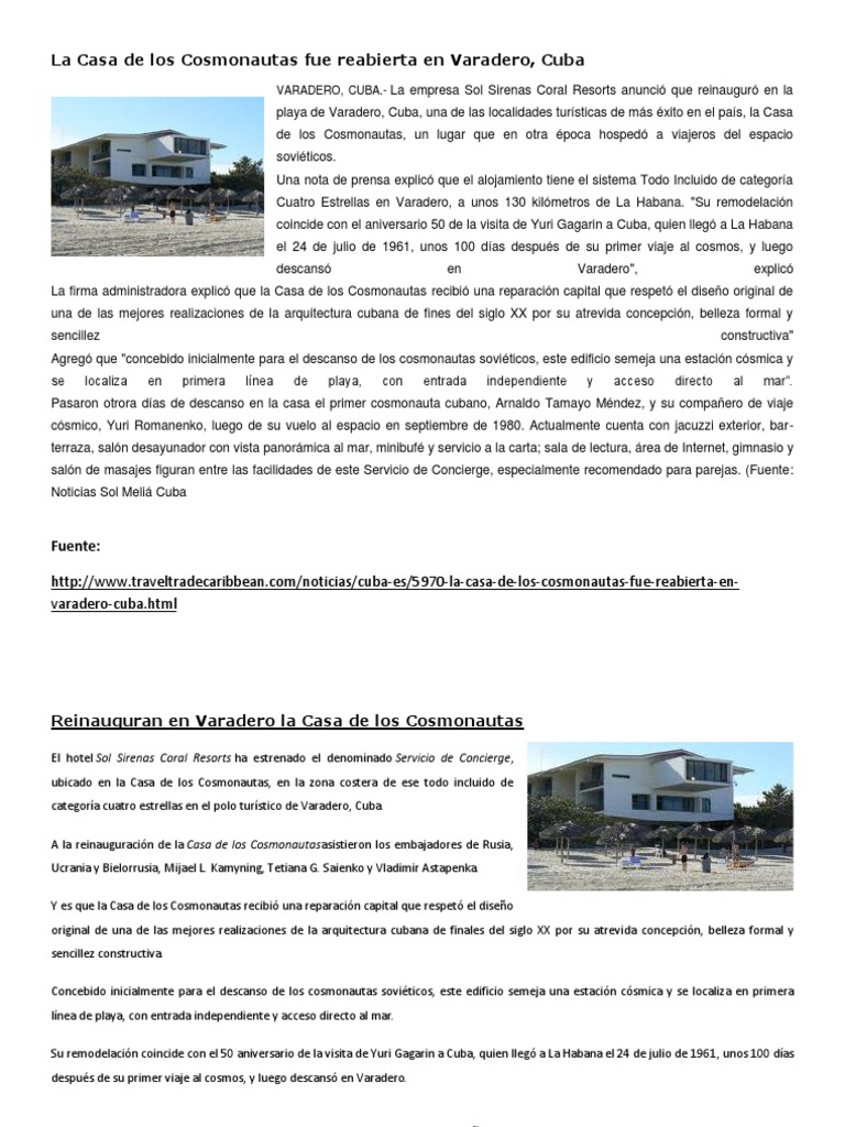 La Casa de Los Cosmonautas - Varadero | PDF | la Habana | Cuba