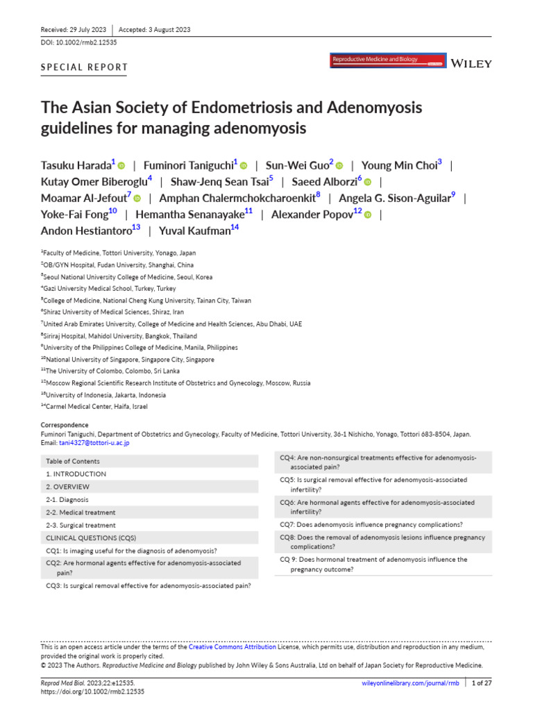 The Asian Society Of Endometriosis And Adenomyosis Guidelines For