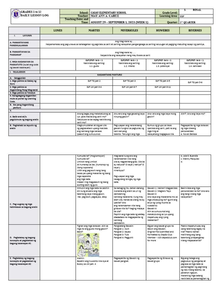 DLL Esp-1 Q1 W1 | PDF