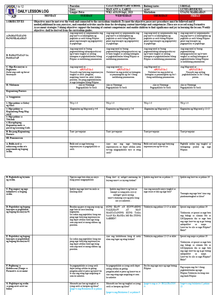 DLL Ap Week1 Q1 Grade1 | PDF