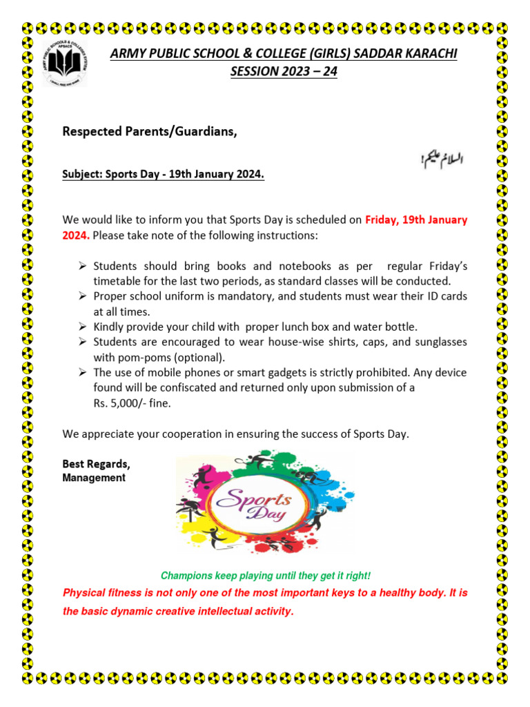 Sports Day Circular Session 24 | PDF