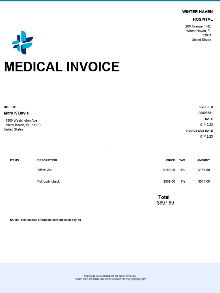 Hospital Bill Invoice | PDF | Invoice | Taxes
