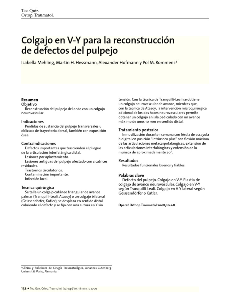 Colgajo en V-Y para La Reconstrucción de Defectos Del Pulpejo | PDF ...