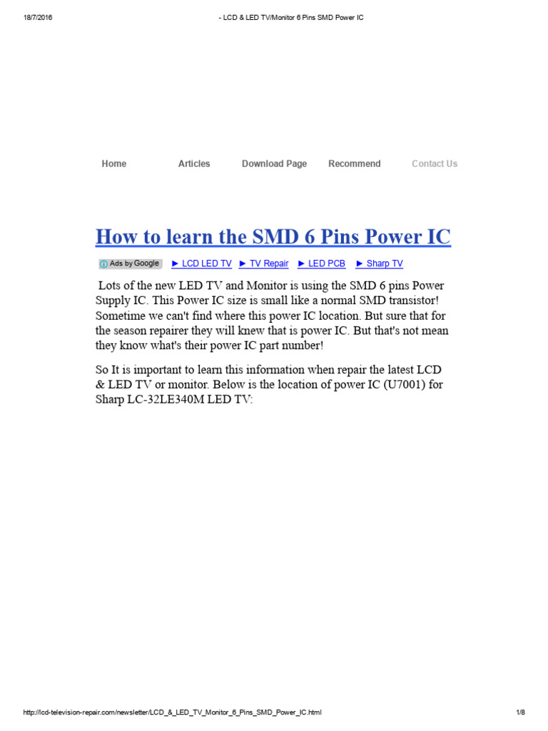 Lcd Led Tv 6 Pins Smd Power Ic Pdf Computer Monitor Electricity