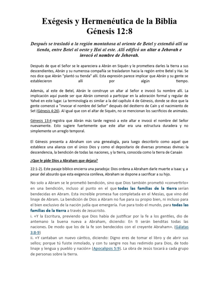 Exégesis y Hermenéutica de La Biblia Génesis 12 | PDF | Abrahán | Libro del Génesis