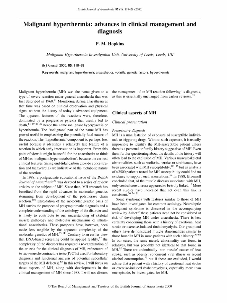 Malignant Hyperthermia Advances in Clinical Manag | PDF | Anesthesia ...