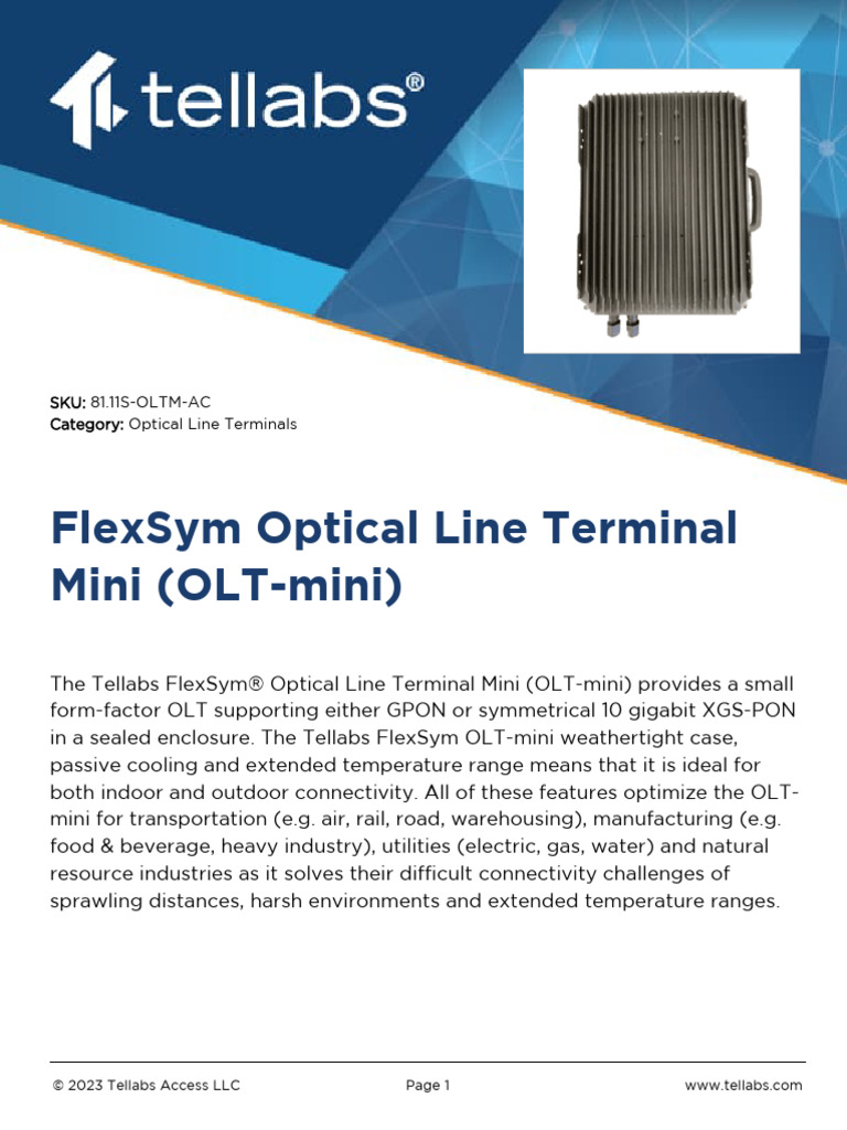 Tellabs FlexSym Optical Line Terminal Mini (OLT-mini) | PDF