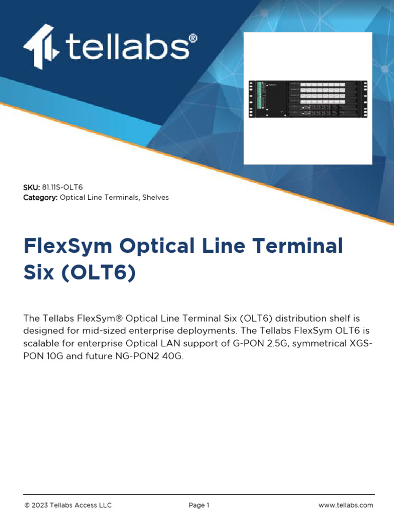 Tellabs FlexSym Optical Line Terminal Six (OLT6) | PDF | Manufactured ...