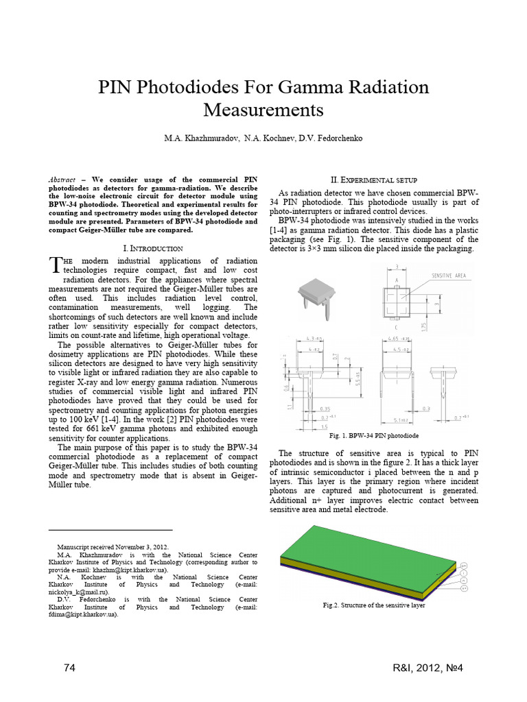 PIN Photodiodes for Gamma Detection | PDF | Field Effect Transistor ...