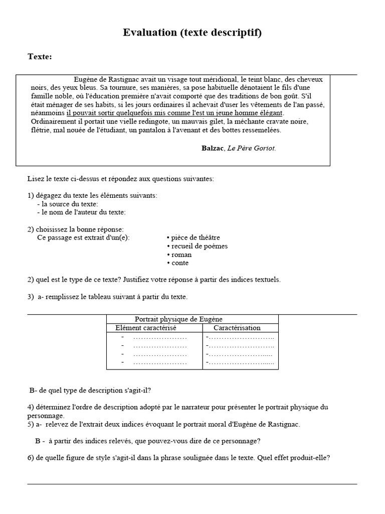 Evaluation Texte Descriptif | PDF