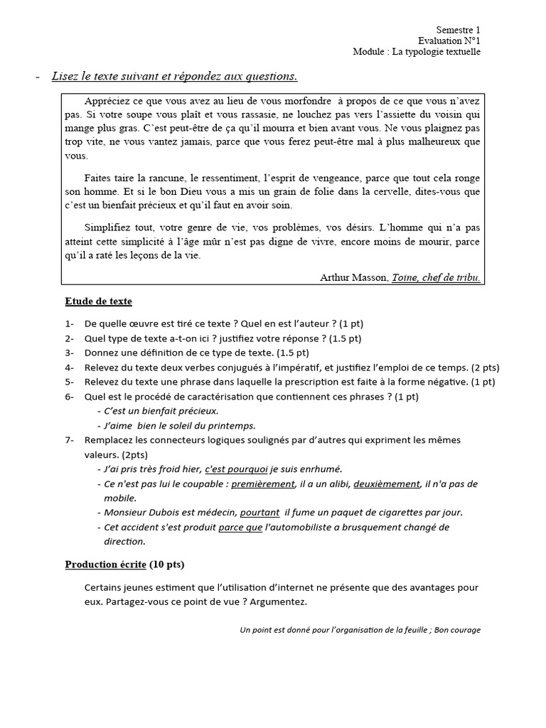Examen sur le texte injonctif | PDF
