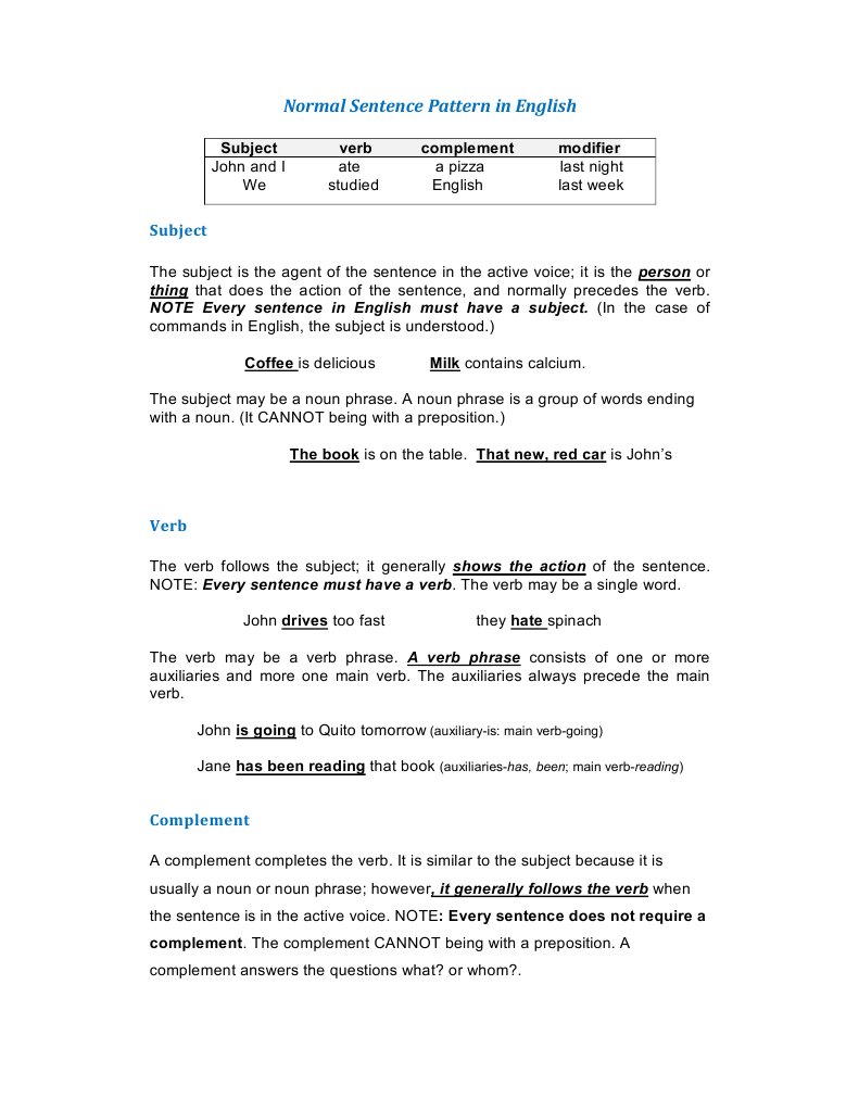 Normal Sentence Pattern in English | PDF