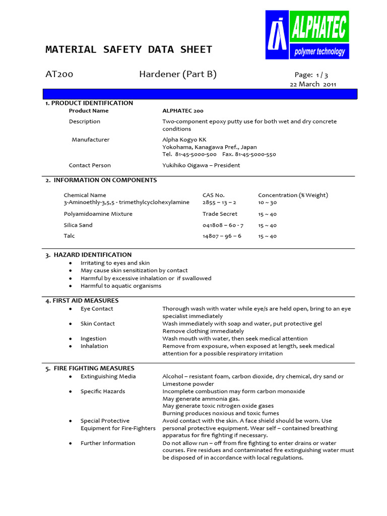 200 Hardener | PDF | Toxicity | Combustion