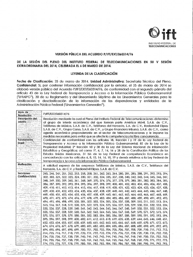 Resolución Ifetel Agente Economico Preponderante Telmex | PDF