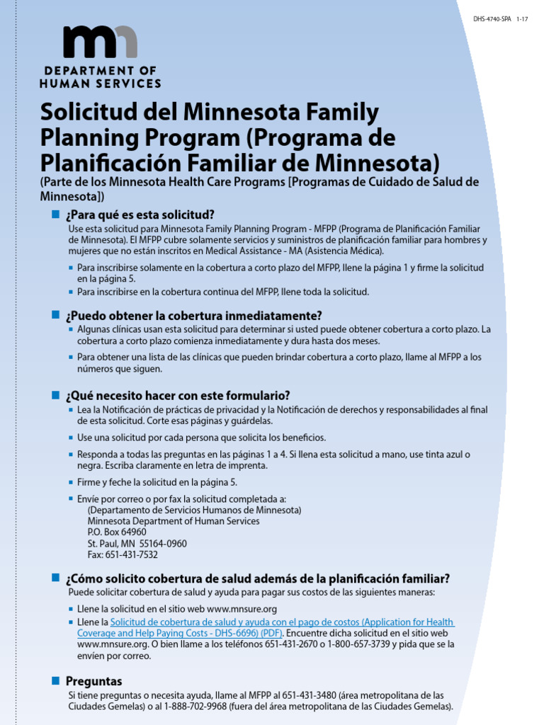 Dhs-4740-Spa Minnesota Family Planning Program Application | PDF ...