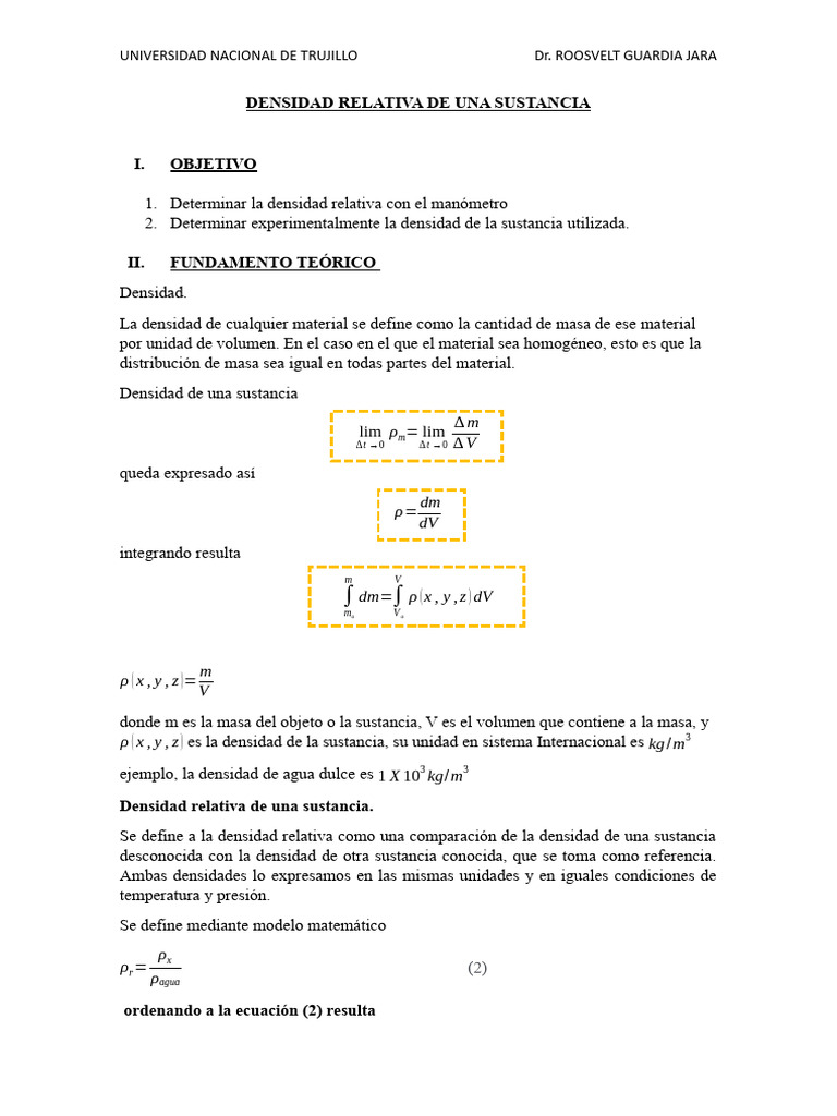 Densidad Relativa de Una Sustancia | PDF | Densidad | Masa