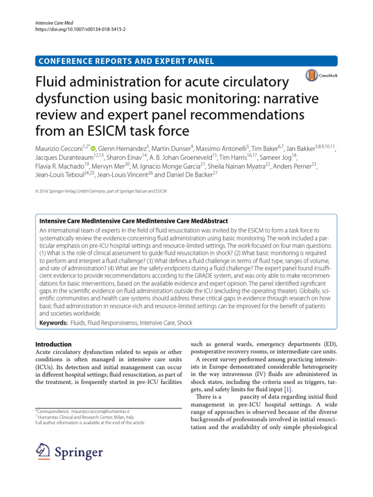 Fluid Administration For Acute Circulatory Dysfunction Using Basic ...