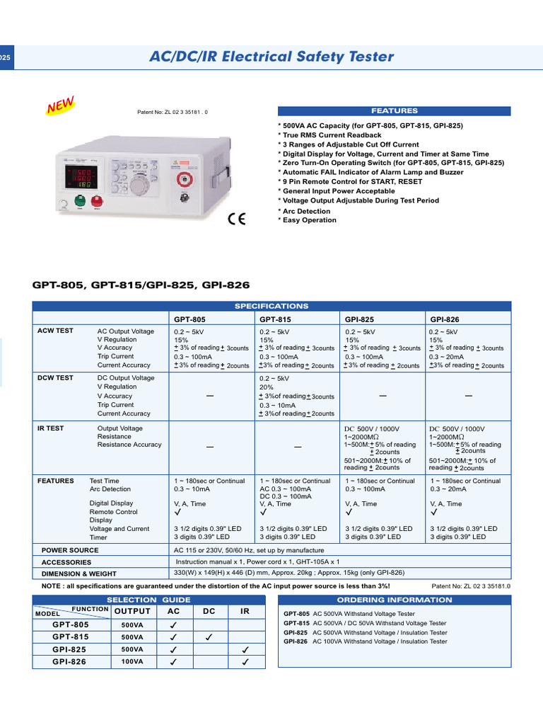 GW Instek GPT 815 Specifications 7E126 | PDF | Alternating Current | Mains Electricity