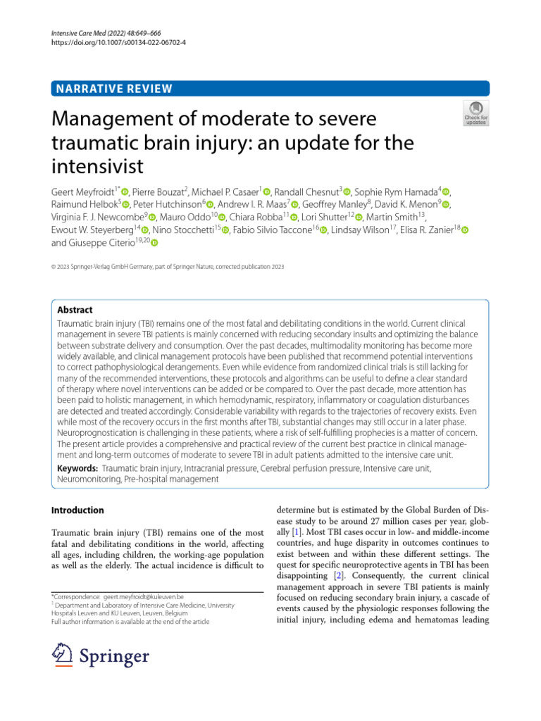 2.-Management of Moderate To Severe Traumatic Brain Injury An Update For The Intensivist | PDF ...