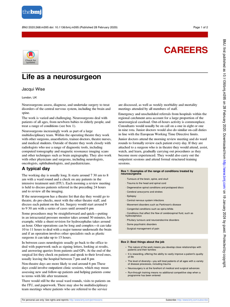 Life of A Neurosurgeon | PDF | Neurosurgery | Causes Of Death